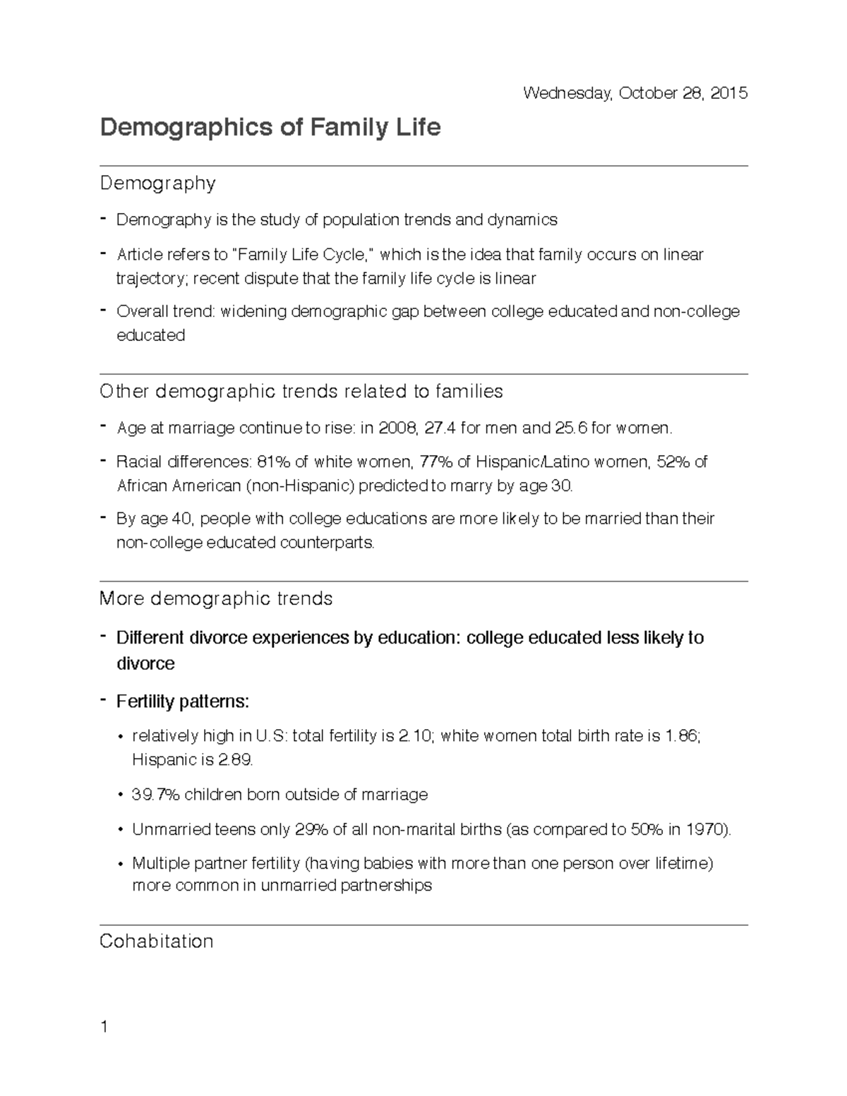 Demographics of Family Life - Wednesday, October 28, 2015 Demographics ...