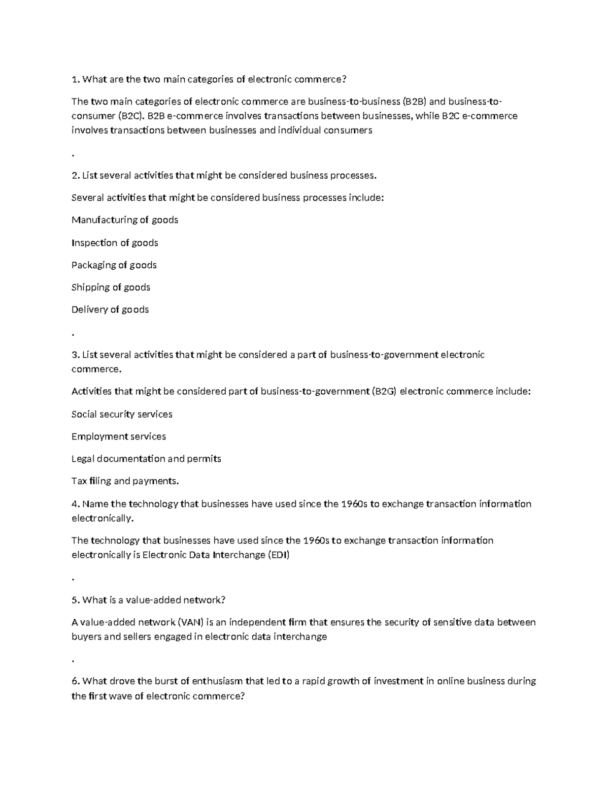 Review quesstions - What are the two main categories of electronic commerce? The two main ...