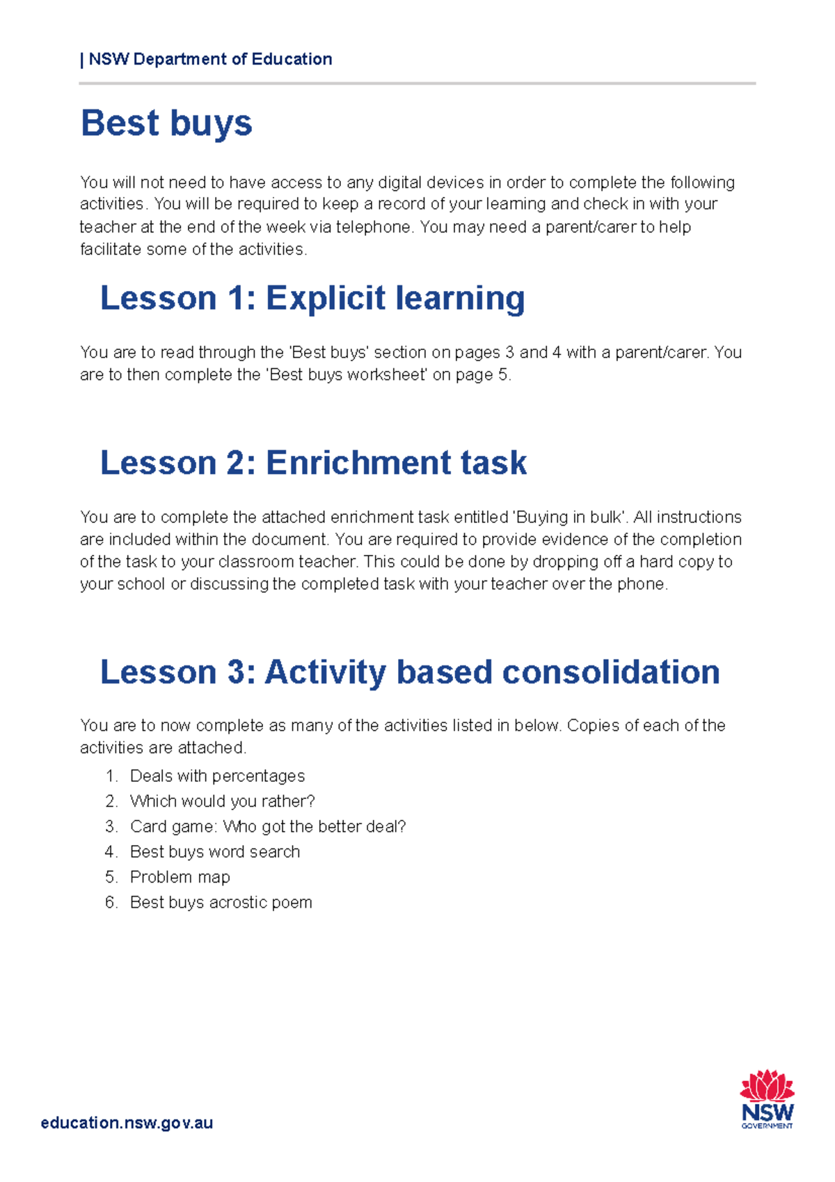 Best buys workbook ls s6 - | NSW Department of Education Best buys You ...