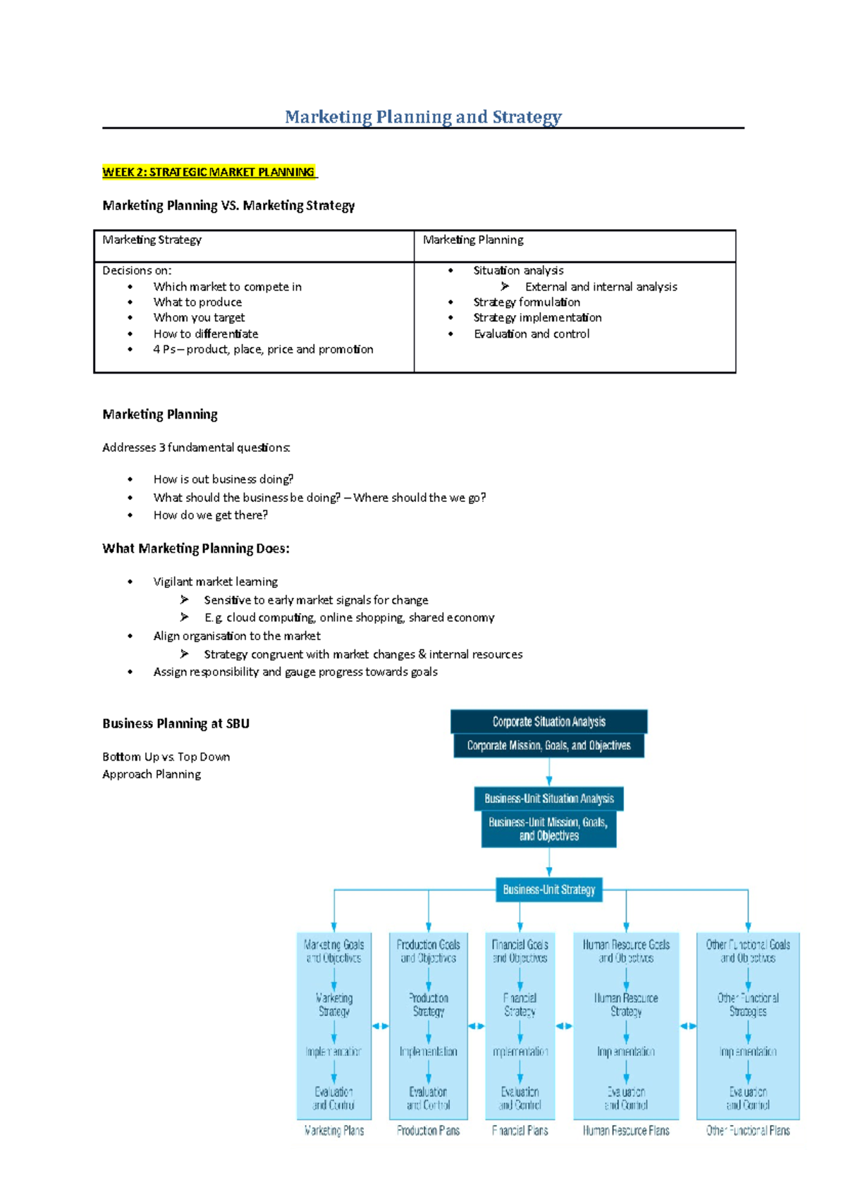Marketing Planning and Strategy Notes - Marketing Planning and Strategy ...