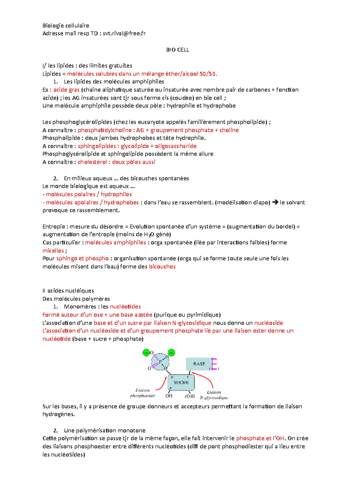 BIO CELL - cours intégrale de la L1 de bio cell - Adresse mail resp TD ...