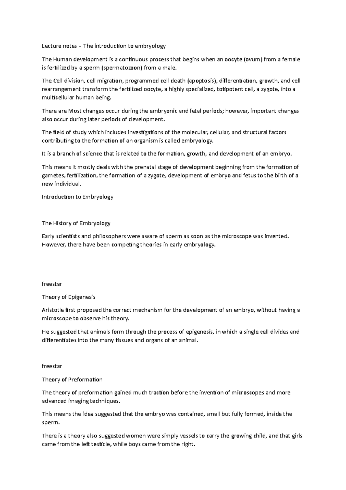 Lecture notes - The introduction to embryology - The Cell division ...