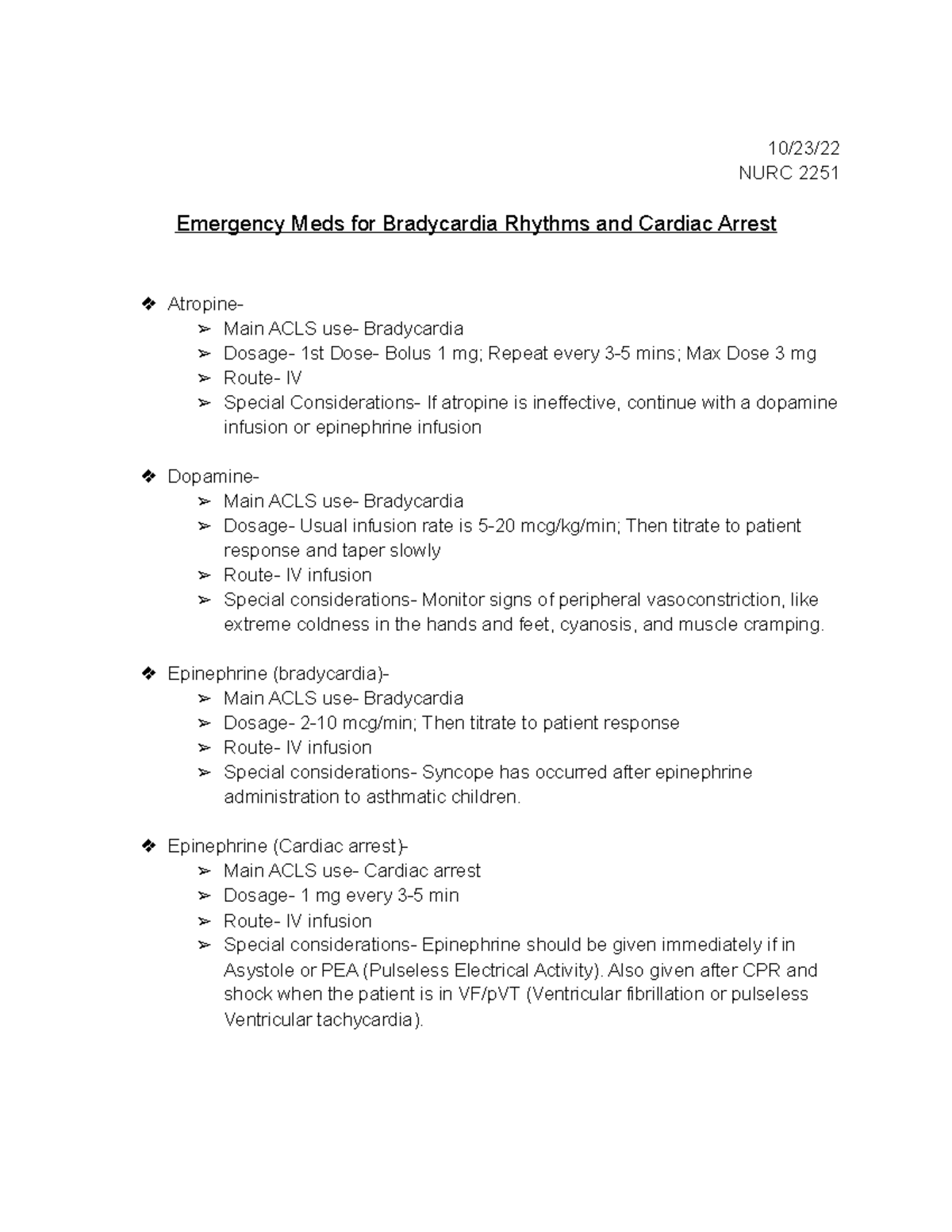 Emergency Meds Brady New - 10/23/ NURC 2251 Emergency Meds for ...