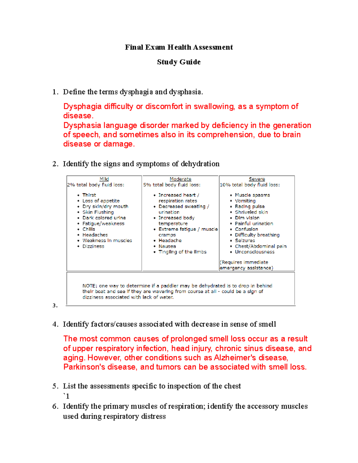 Study Guide for Health Assessment Final Exam- 2019 - Final Exam Health ...