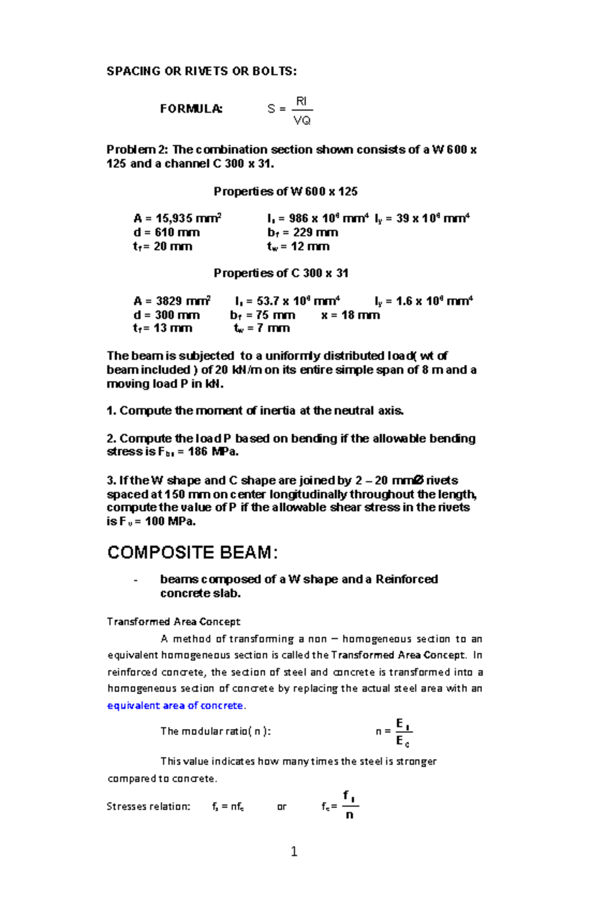 STD - 6 - New Lecture - 1 SPACING OR RIVETS OR BOLTS: FORMULA: S = VQ ...