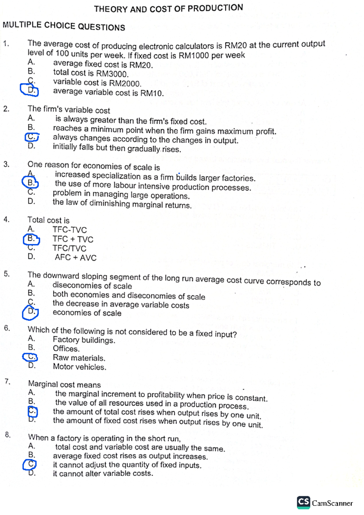 Theory and cost of production - Accounting - Studocu