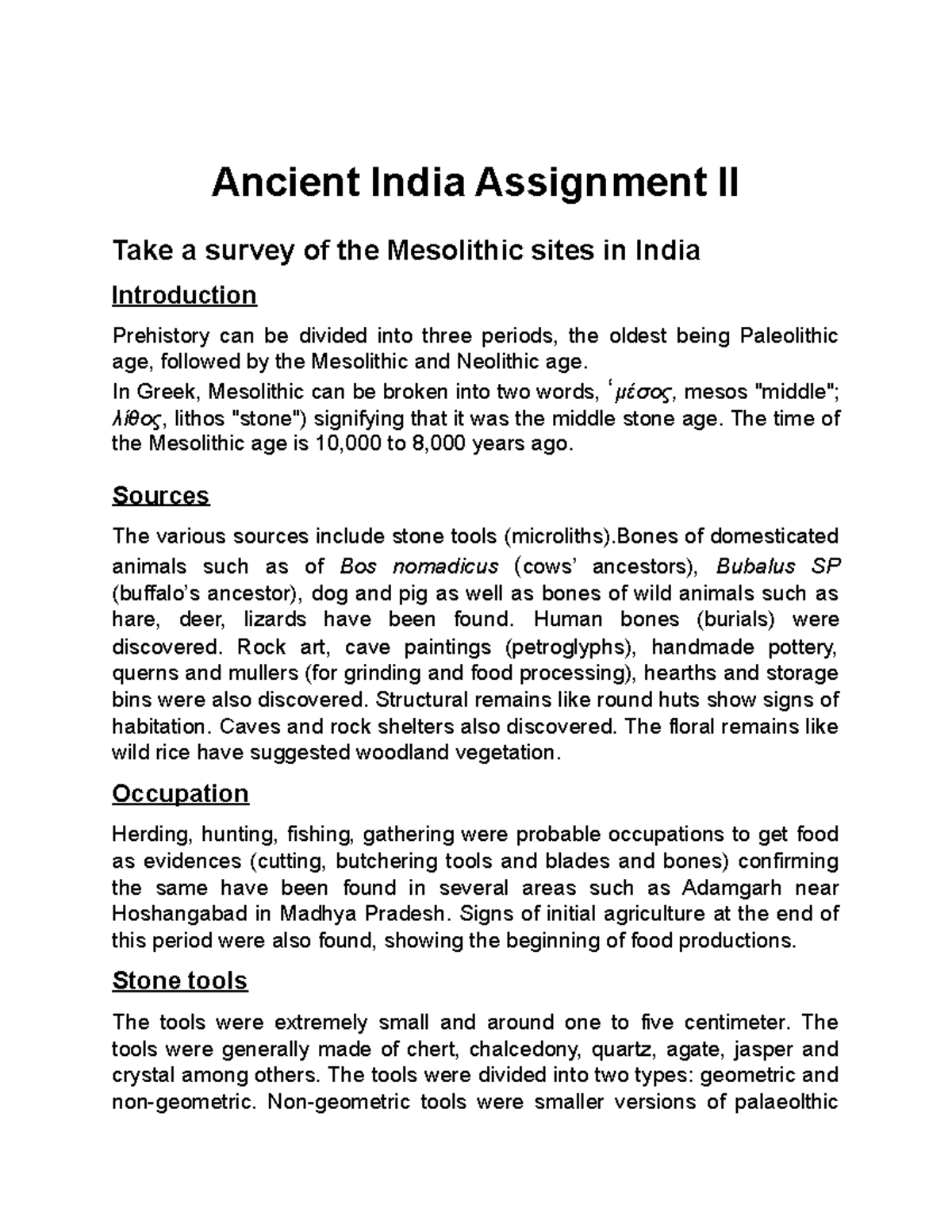 Ancient India sem 1 - Ancient India Assignment II Take a survey of the ...