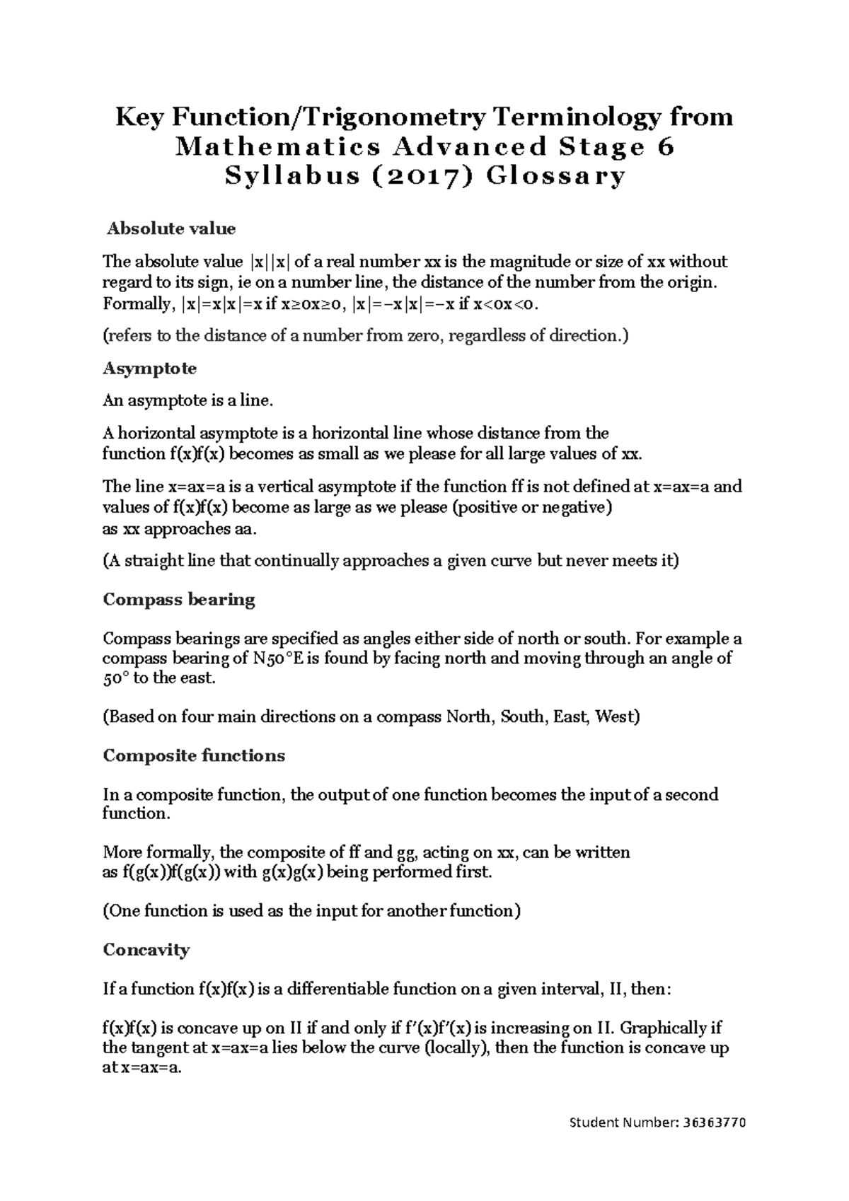 Part B - Terminology and topic focus - Key Function/Trigonometry ...