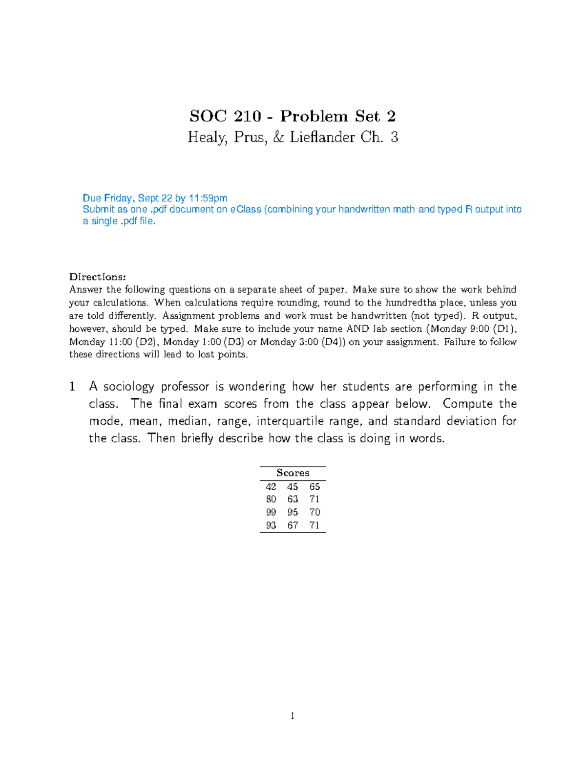 Homework 2 Fall 2023 - practice question - SOC 210 - Problem Set 2 Healy, Prus, & Lieflander Ch ...