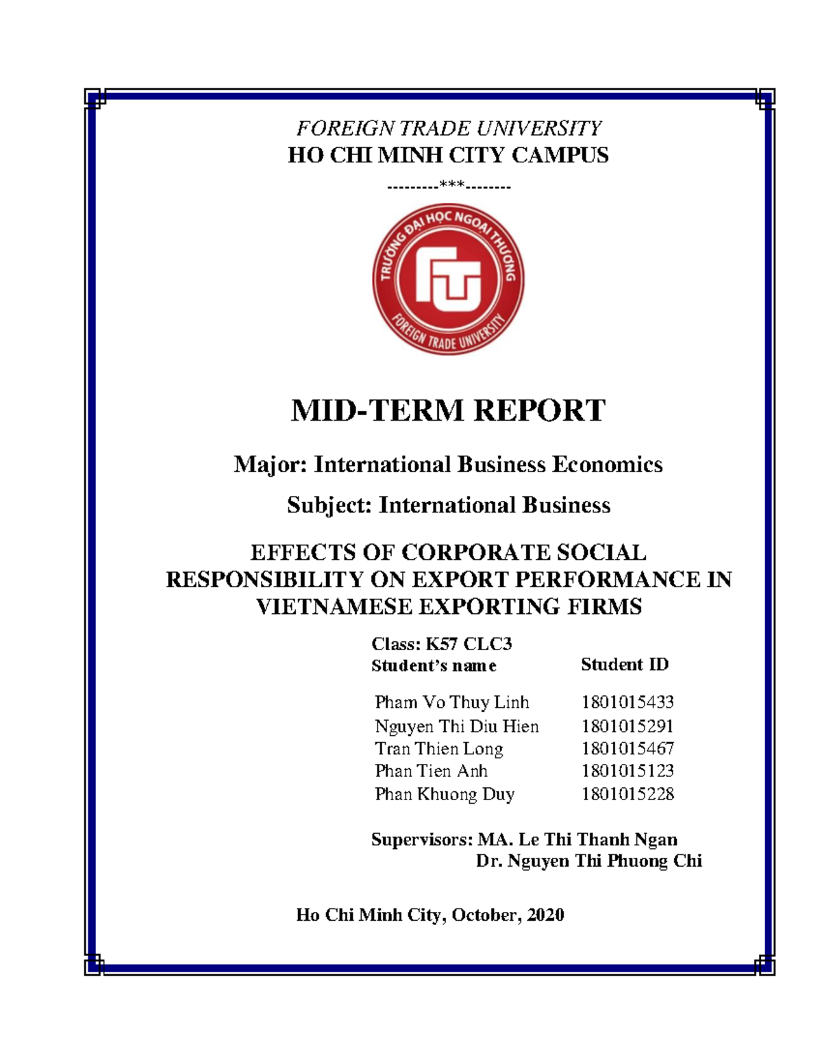 Mid-term report - Lecture notes 1,2 - FOREIGN TRADE UNIVERSITY HO CHI ...
