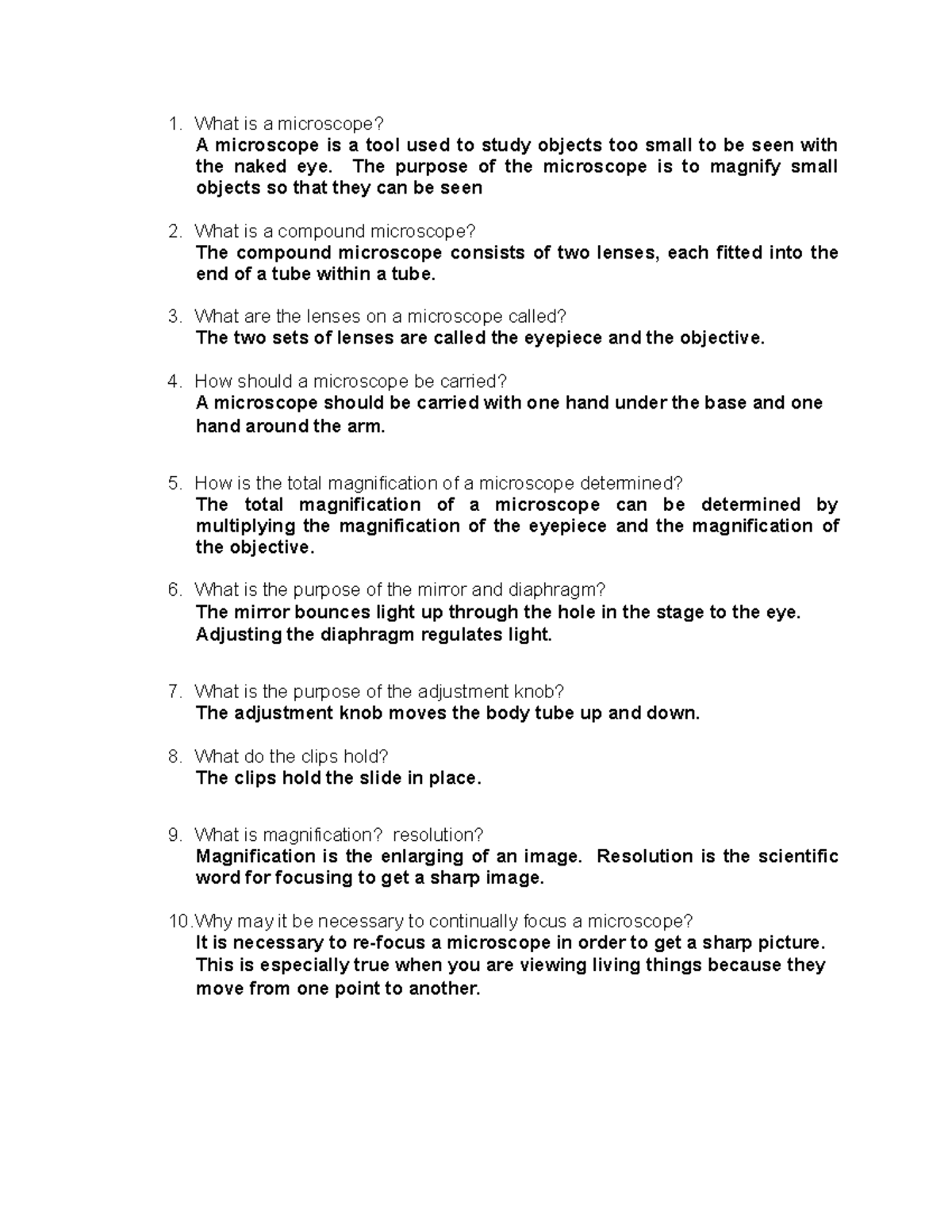 Biology- Notes 5 - What is a microscope? A microscope is a tool used to ...
