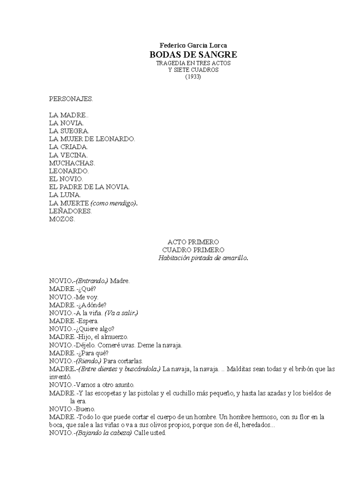 Federico García Lorca Bodas de sangre - Federico García Lorca BODAS DE ...