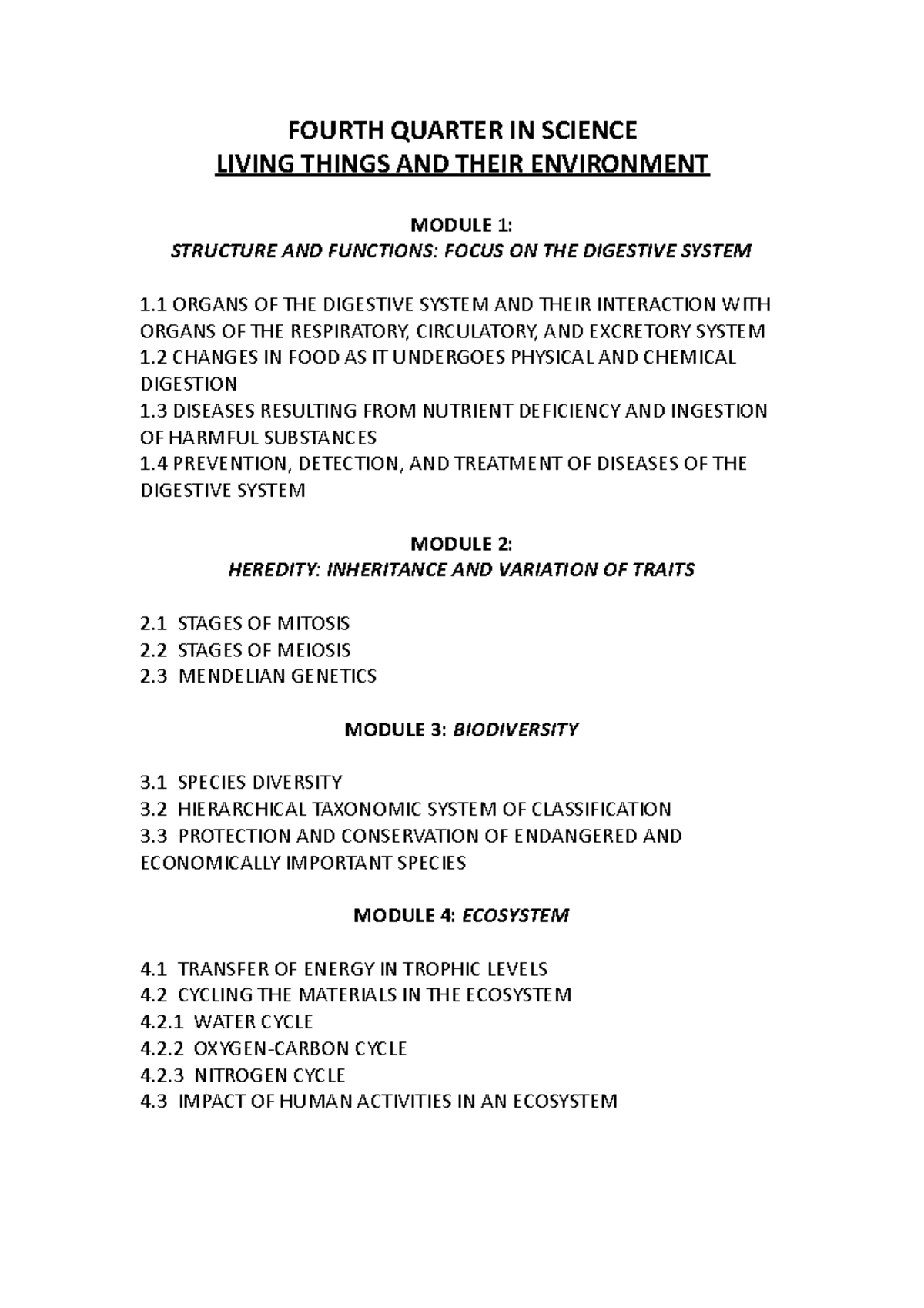 Fourth Quarter in Science 8 (Mod 1: Focus on the Digestive System ...