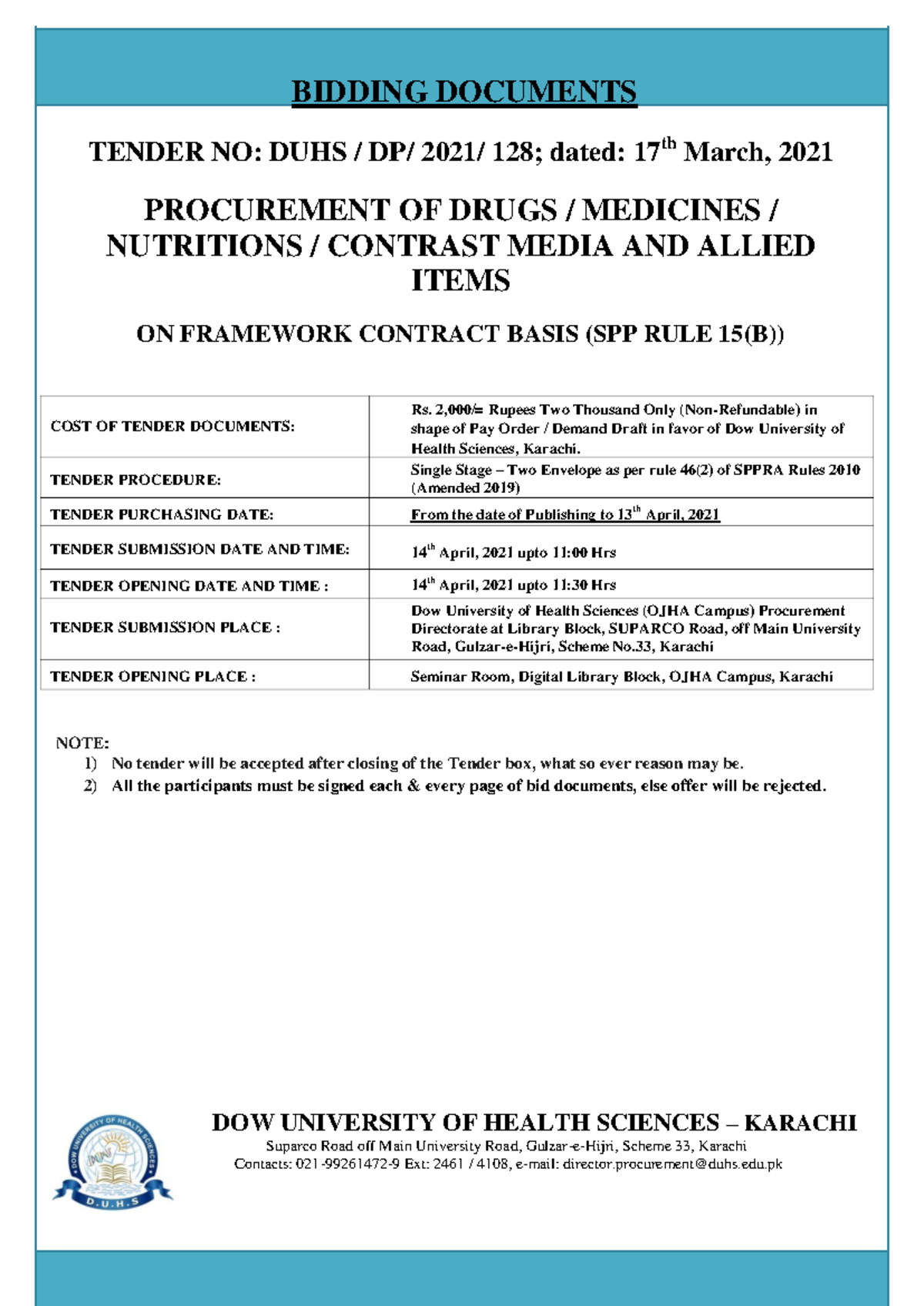 128 Tender Drugs Medicines Nutrition Allied Items NIT 128 2021 ...