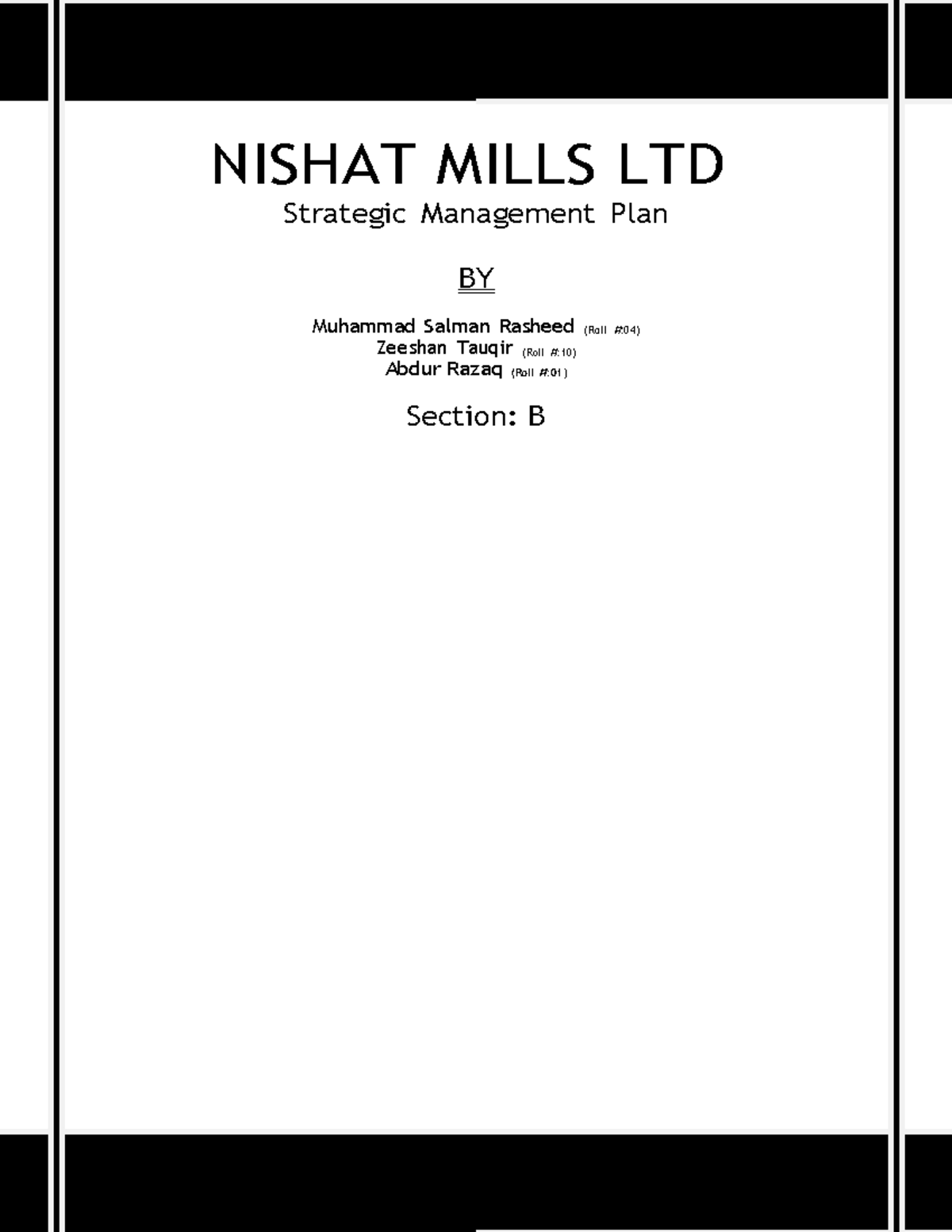 Pdf nishat textile mills strategic management plan final report - NISHAT MILLS LTD Strategic ...