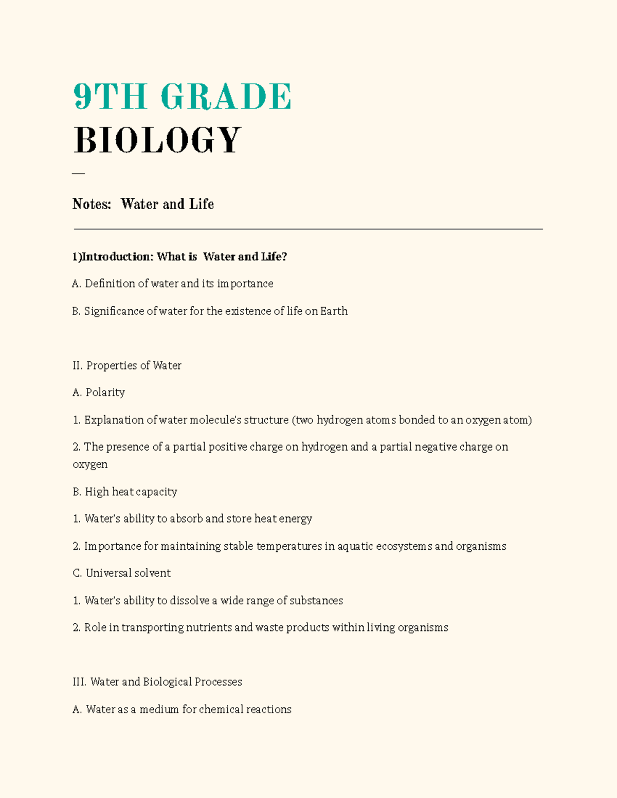 Water and Life - Definition of water and its importance B. Significance ...