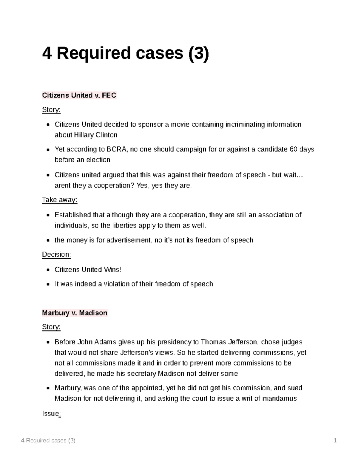 4 required cases - 4 Required cases (3) Citizens United v. FEC Story ...