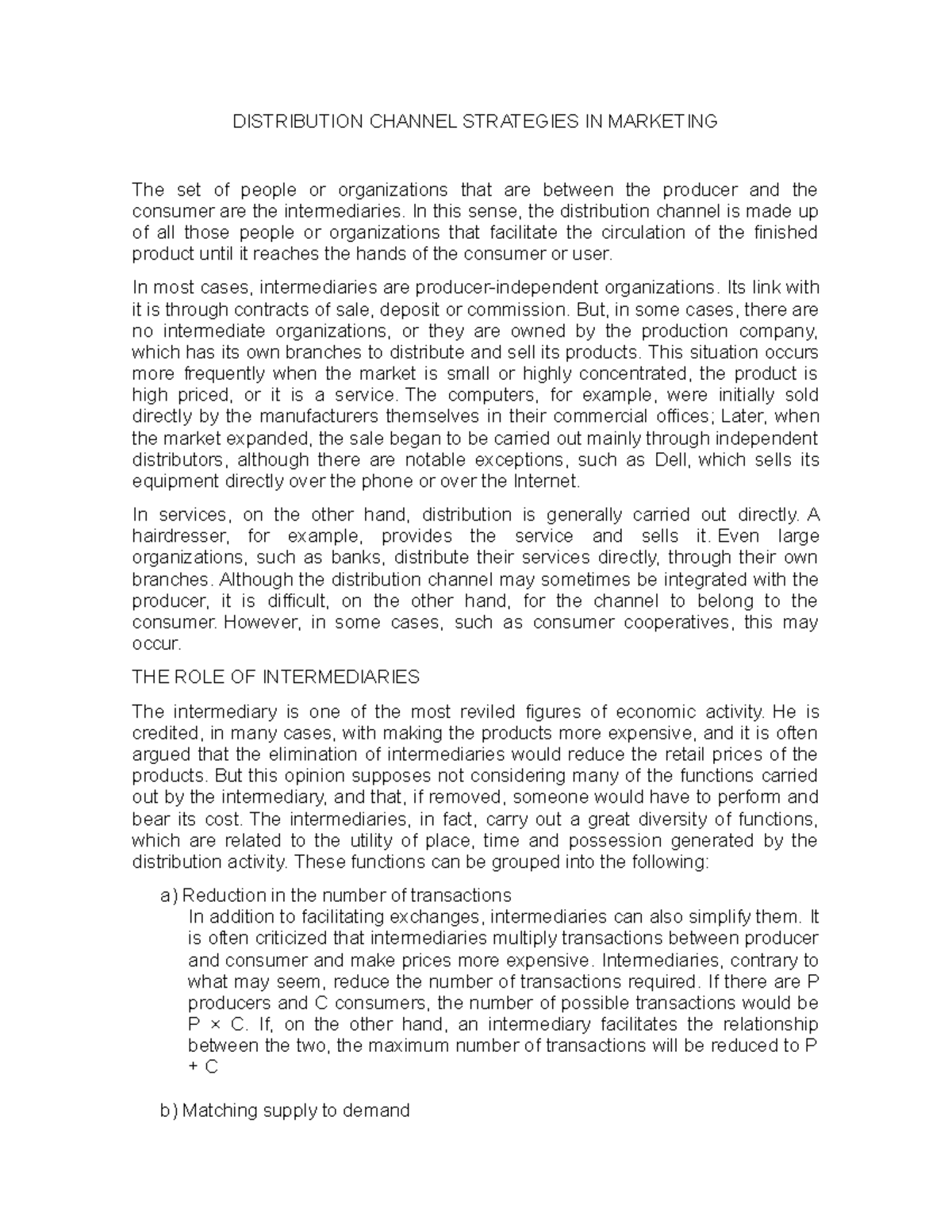 DISTRIBUTION CHANNEL STRATEGIES IN MARKETING - In this sense, the ...