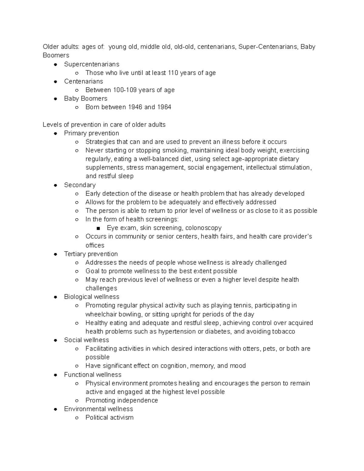 Exam 1 Study Guide - Toward Healthy Aging: Human Needs and Nursing ...
