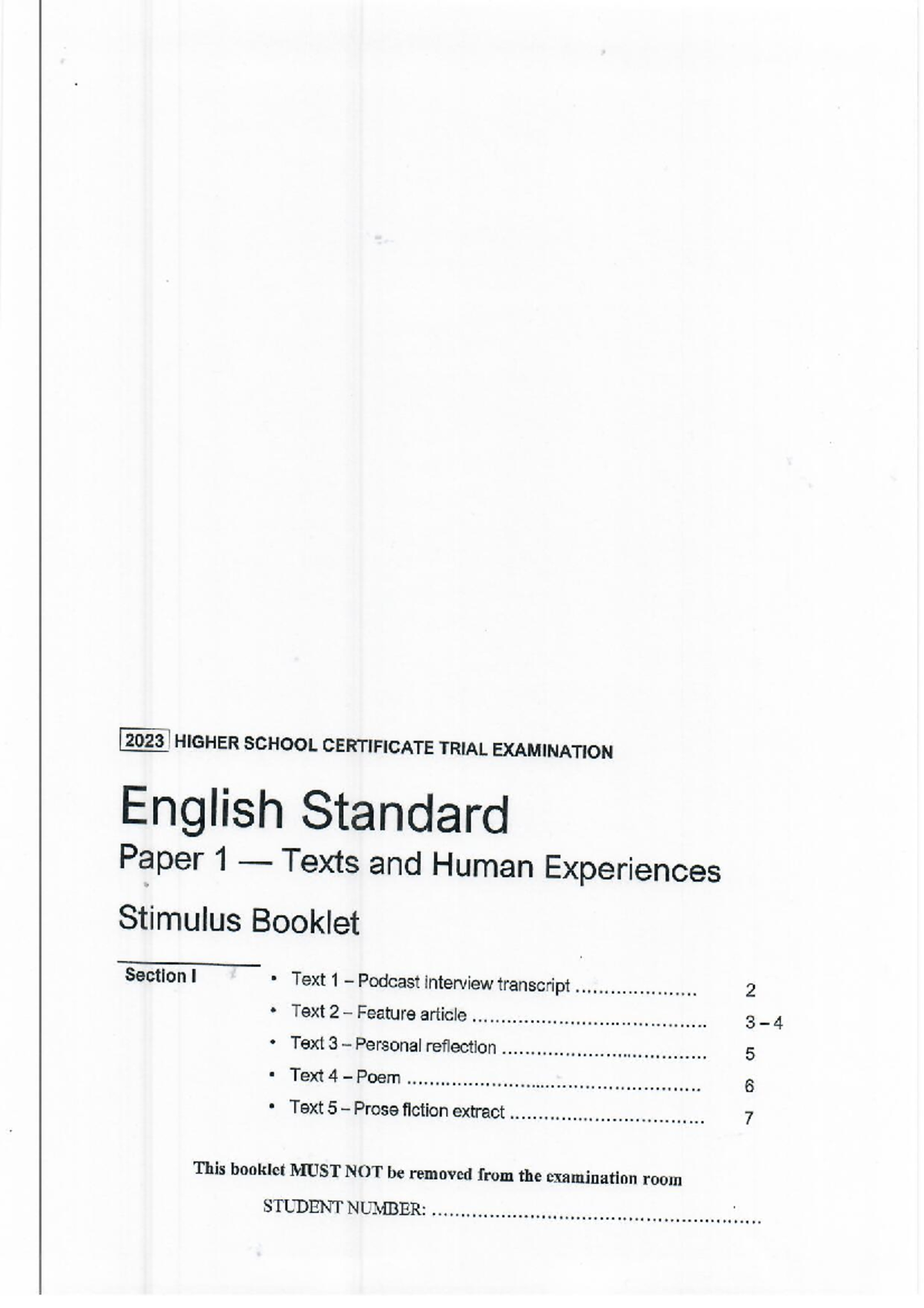 2023 indep eng std paper 1 - 2023 HIGHER SCHOOL CERTIFICATE TRIAL ...