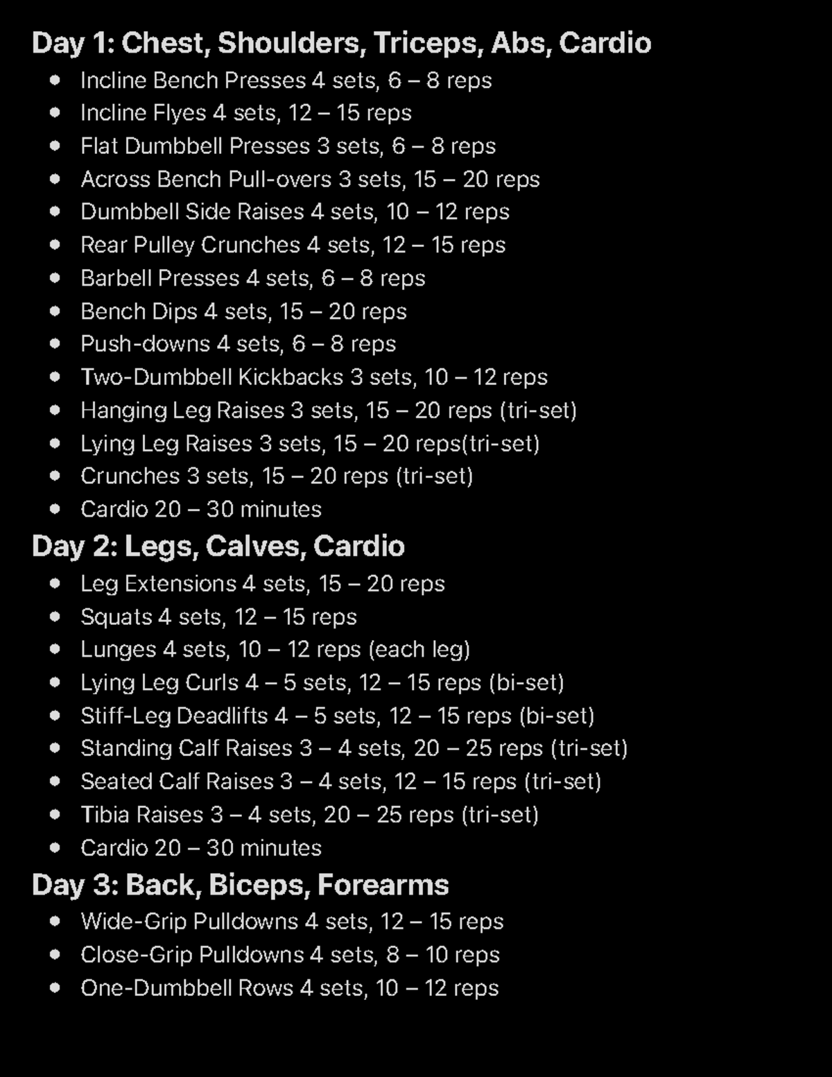 Day 1 Chest, Shoulders, Triceps, Abs, Cardio - ï ï ï ï ï ï ï ï ï ï ï ï ...