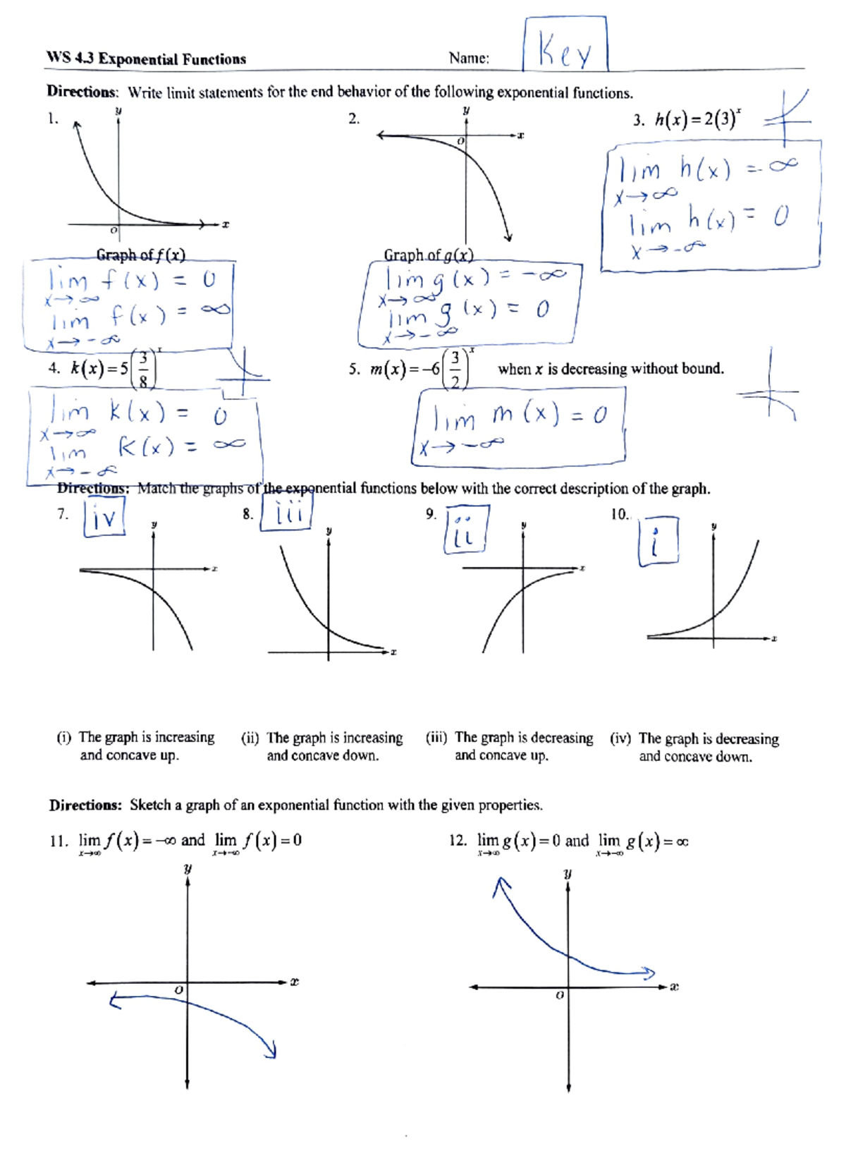 WS 4.3 Exponential Functions answers - WS 4 Exponential Functions 1 ...