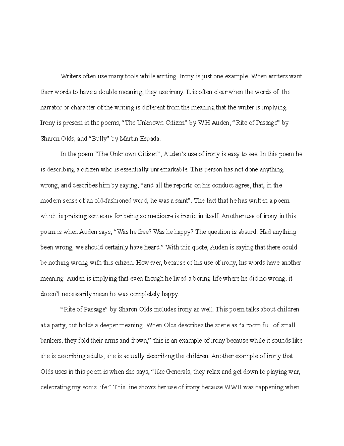 Module Three Essay - Writers often use many tools while writing. Irony ...