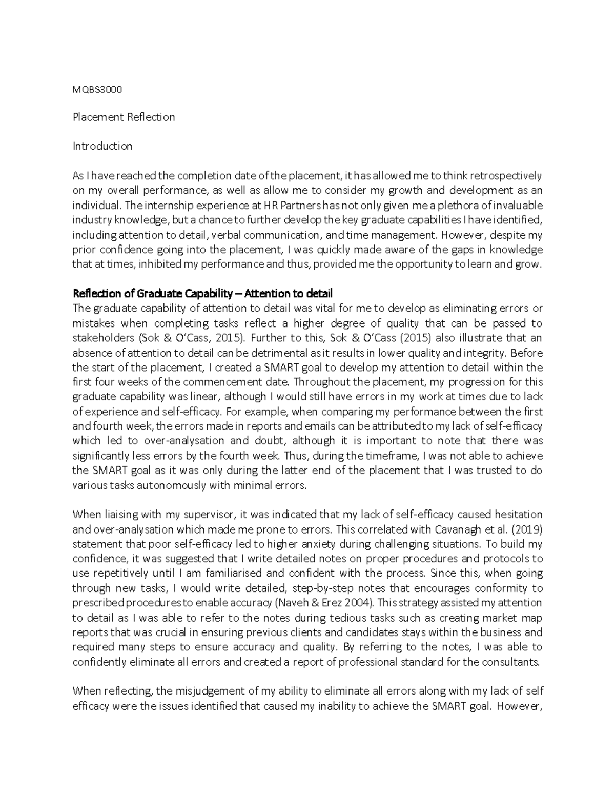 Reflection exemplar (1) - MQBS Placement Reflection Introduction As I ...