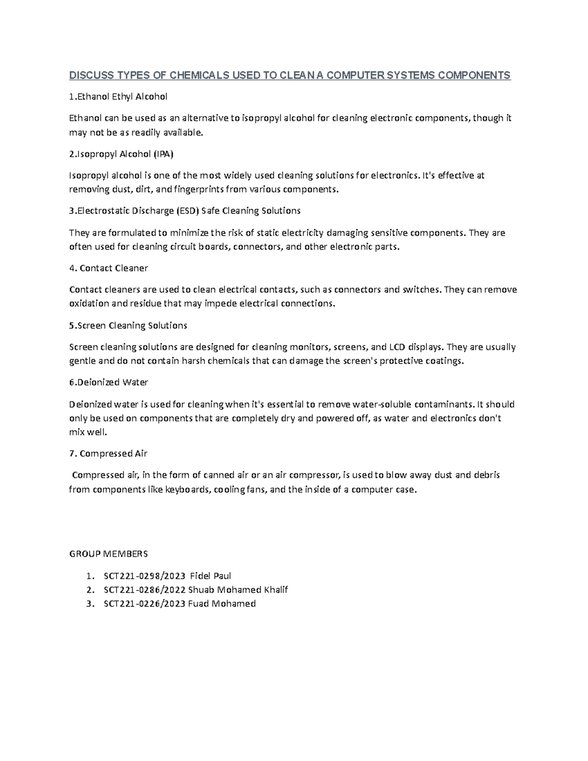 Discuss Types OF Chemicals USED TO Clean A Computer Systems Components ...