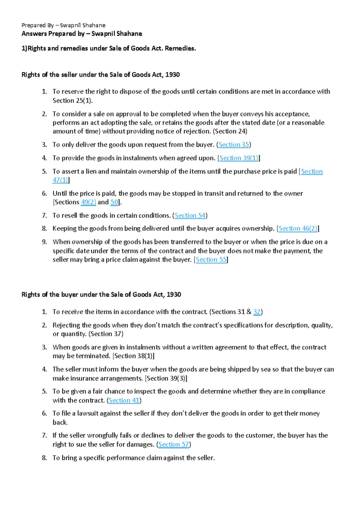 Contract-II - contract 2 notes - Answers Prepared by – Swapnil Shahane ...