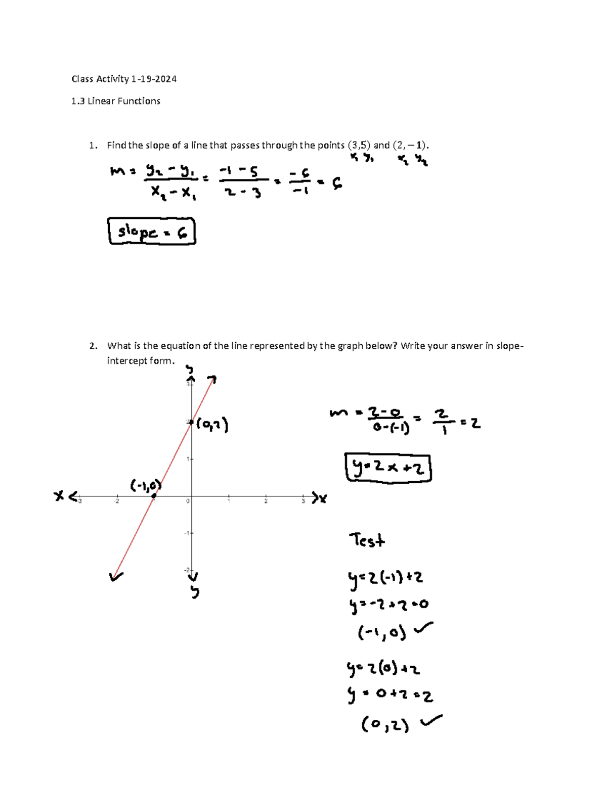 Class Activity 1 19 linear Fns - MATH 033 - Class Activity 1- 19 - 2024 ...