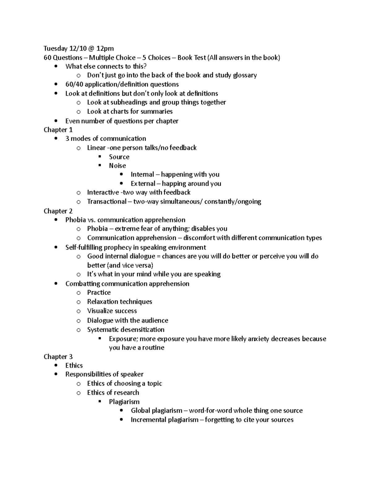 Public Speaking Final Exam Guide - Tuesday 12/10 @ 12pm 60 Questions ...