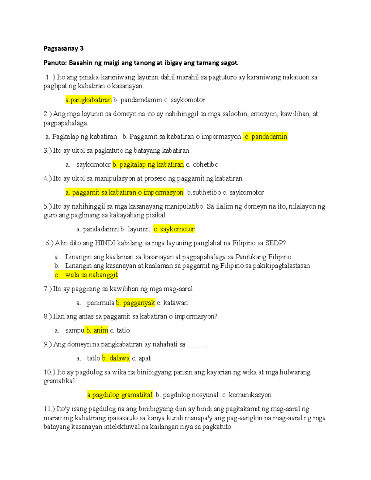 Fpagsasanay 3FKBE - Practical quizzes - Pagsasanay 3 Panuto: Basahin ng ...