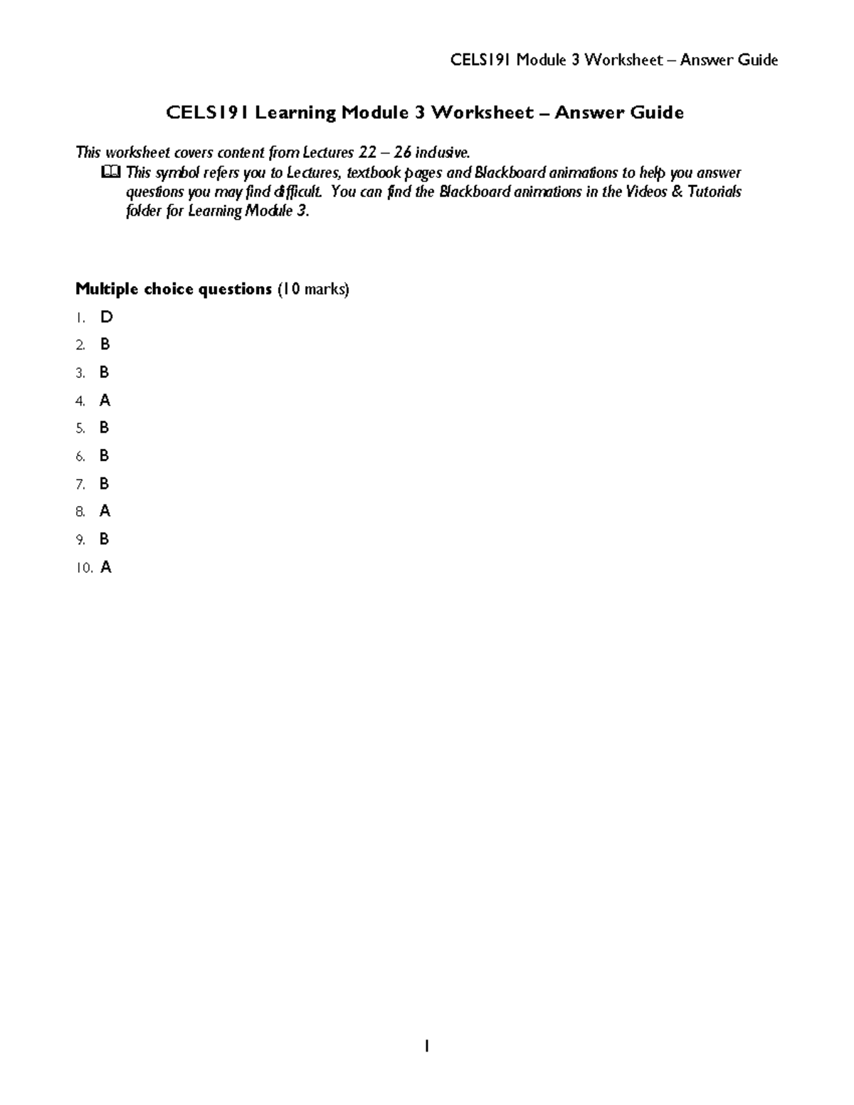Cels practice module 3 - CELS191 Learning Module 3 Worksheet – Answer ...