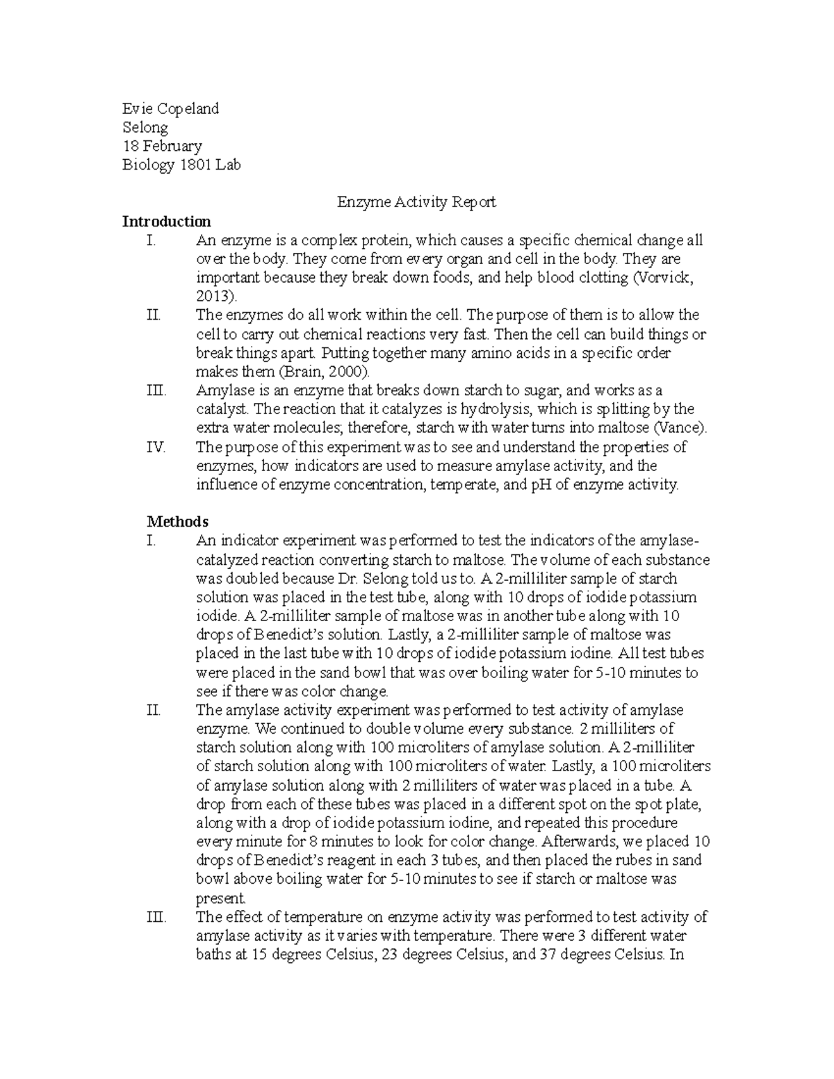 Bio 1801 lab 4 report - Evie Copeland Selong 18 February Biology 1801 ...
