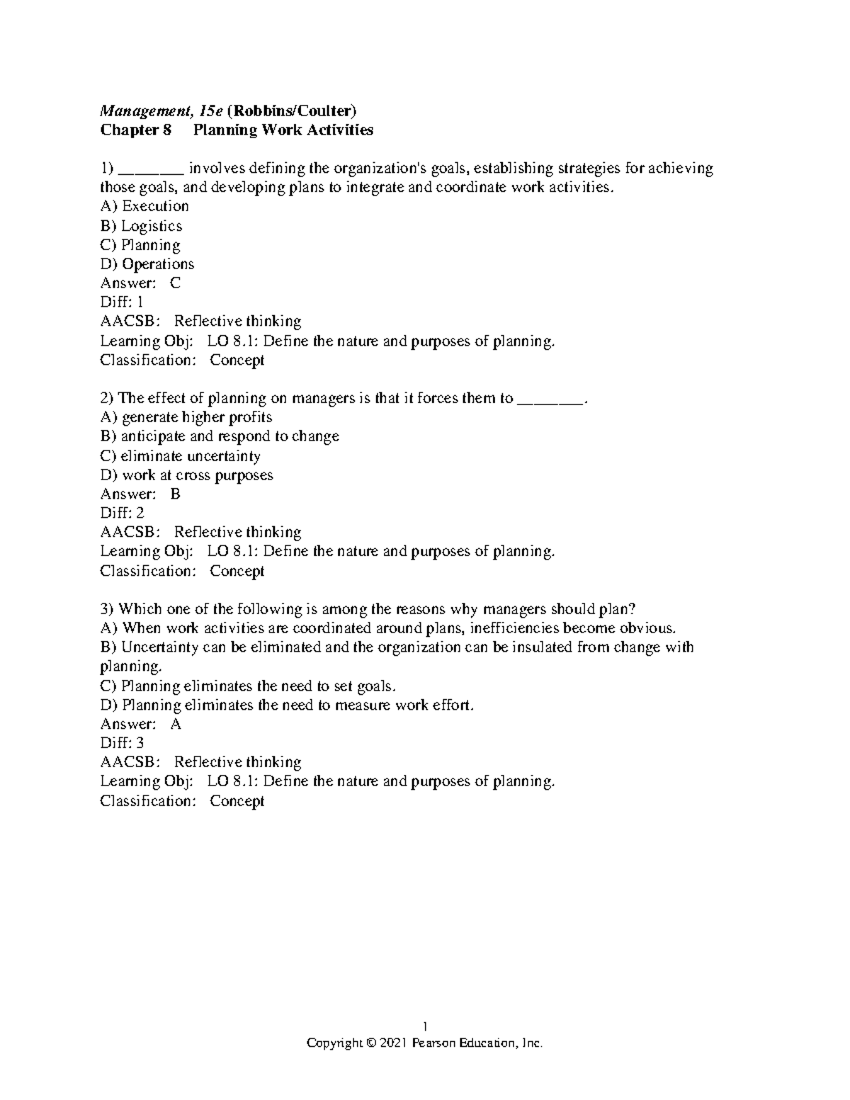 Management Chapter 8 Question Bank - 1 Management, 15e (Robbins/Coulter ...