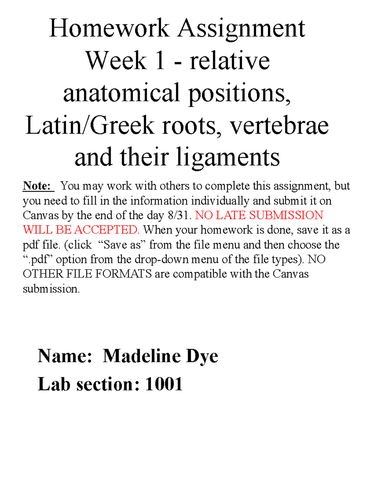 Anatomy hw 1 - homework 1 - Homework Assignment Week 1 - relative ...