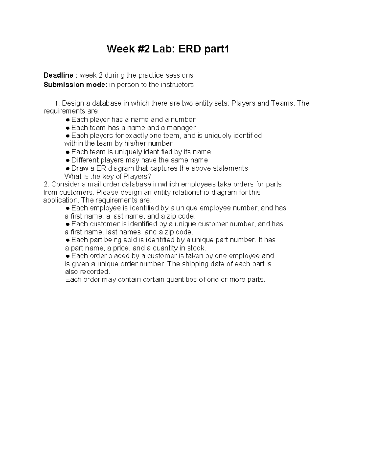 Lab1 Week 2 Lab Erd Part Deadline Week 2 During The Practice Sessions Submission Mode In