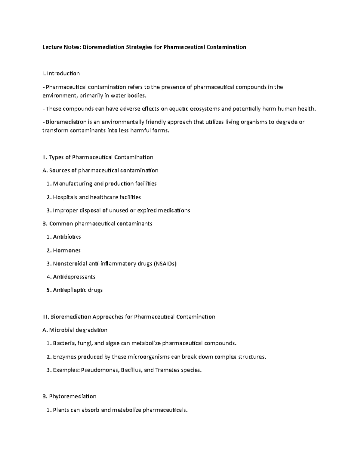 Lecture Notes: Bioremediation Strategies for Pharmaceutical ...