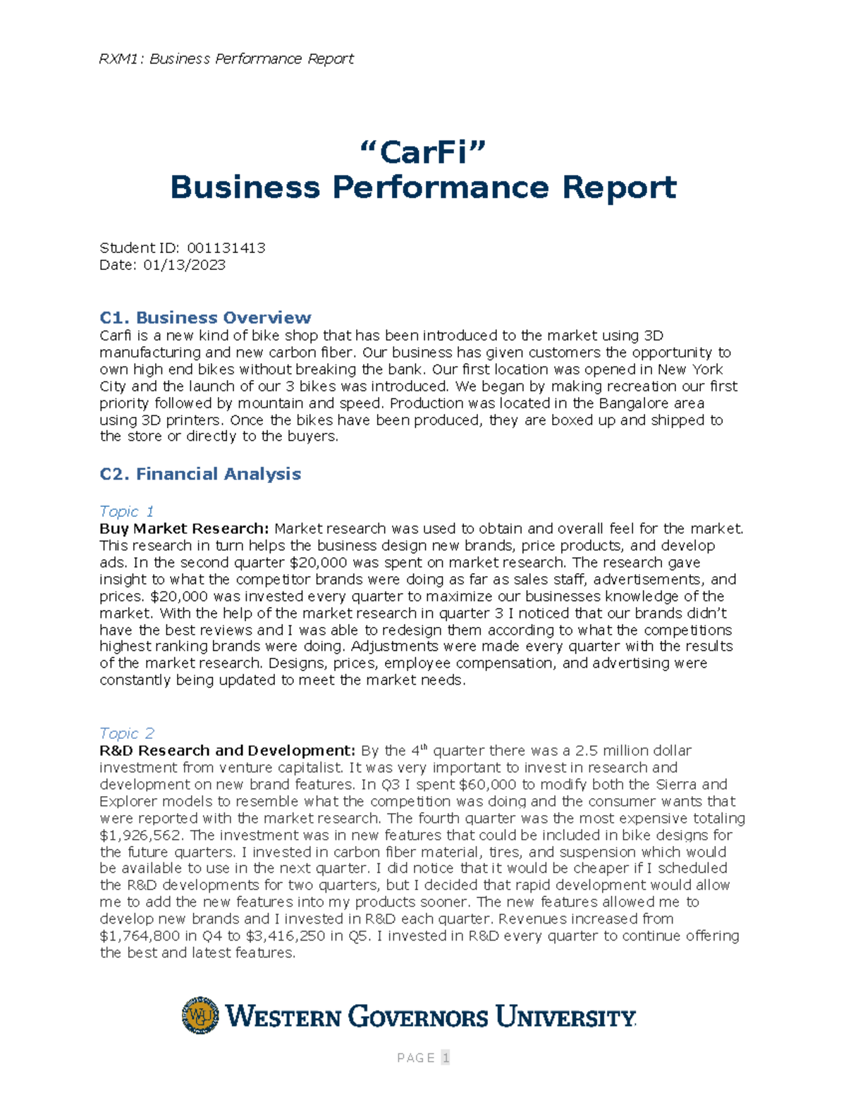 Business Performance Report Template - RXM1: Business Performance ...