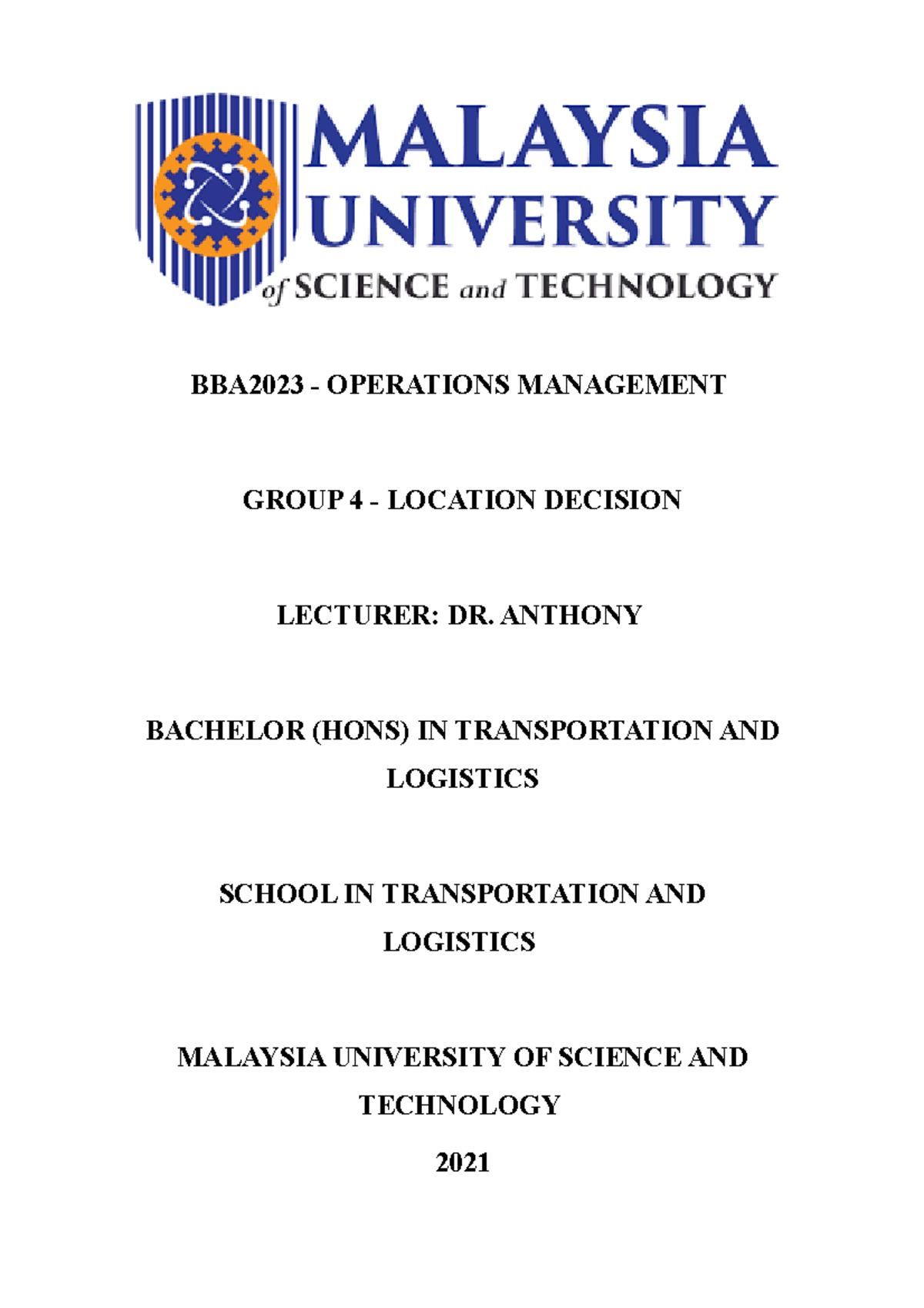 Cases study report of location decision - BBA2023 - OPERATIONS ...