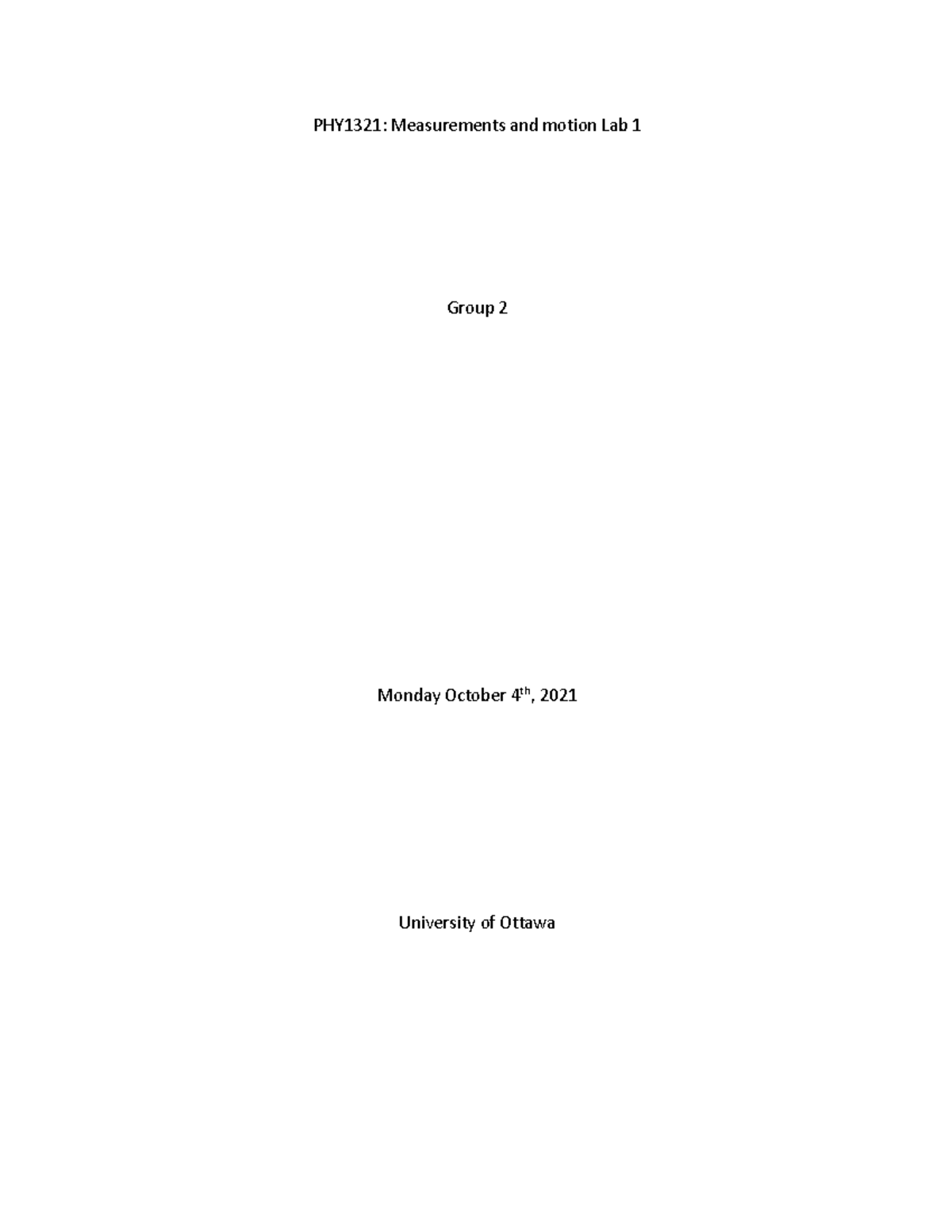 PHY1321 Measurements and motion lab - Calculation 1a) Average time Student 1 (55+ 57+ 50+ 56+ 55 ...