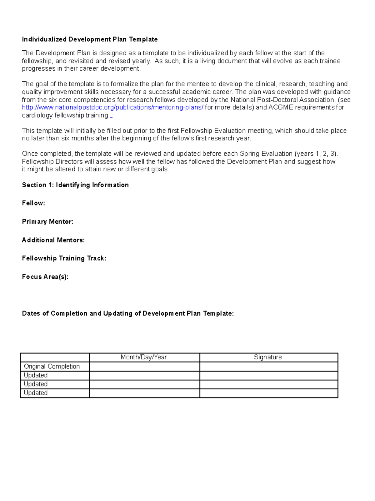 Mentoring Plan Template - Individualized Development Plan Template The ...