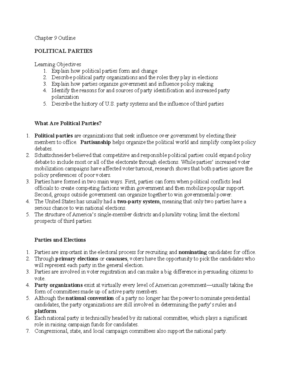 WTP13 CH09 Outline - Political Parties - Chapter 9 Outline POLITICAL ...