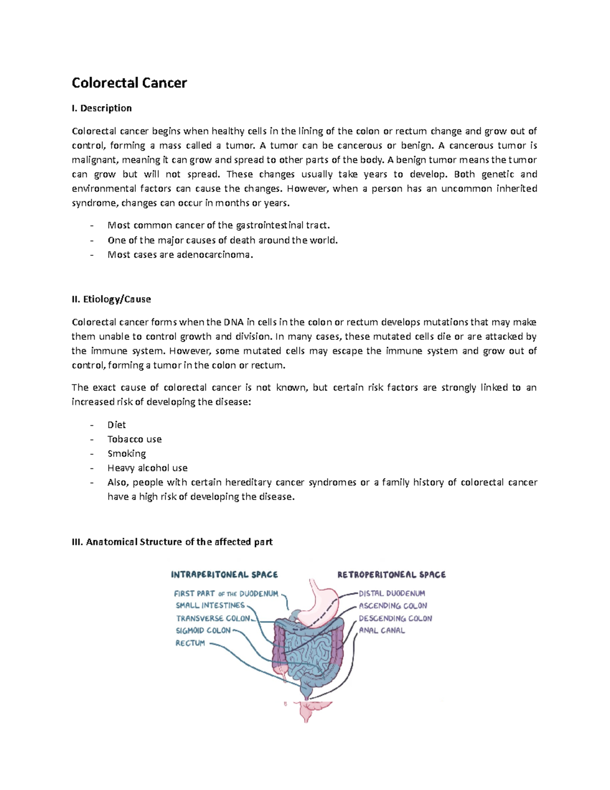 Colorectal-Cancer-Manuscript - Colorectal Cancer I. Description ...