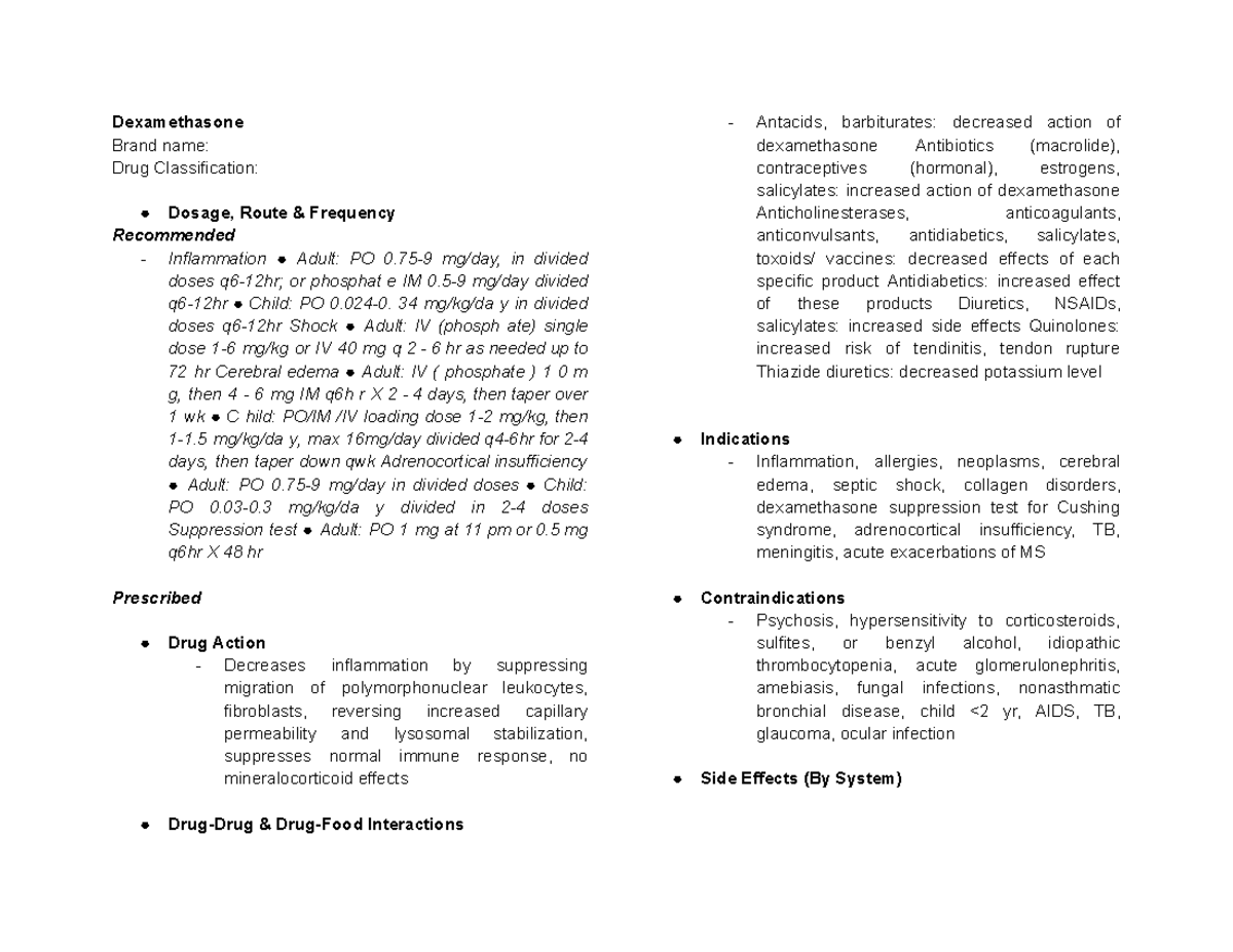 Dexamethasone Drug study - Dexamethasone Brand name: Drug ...