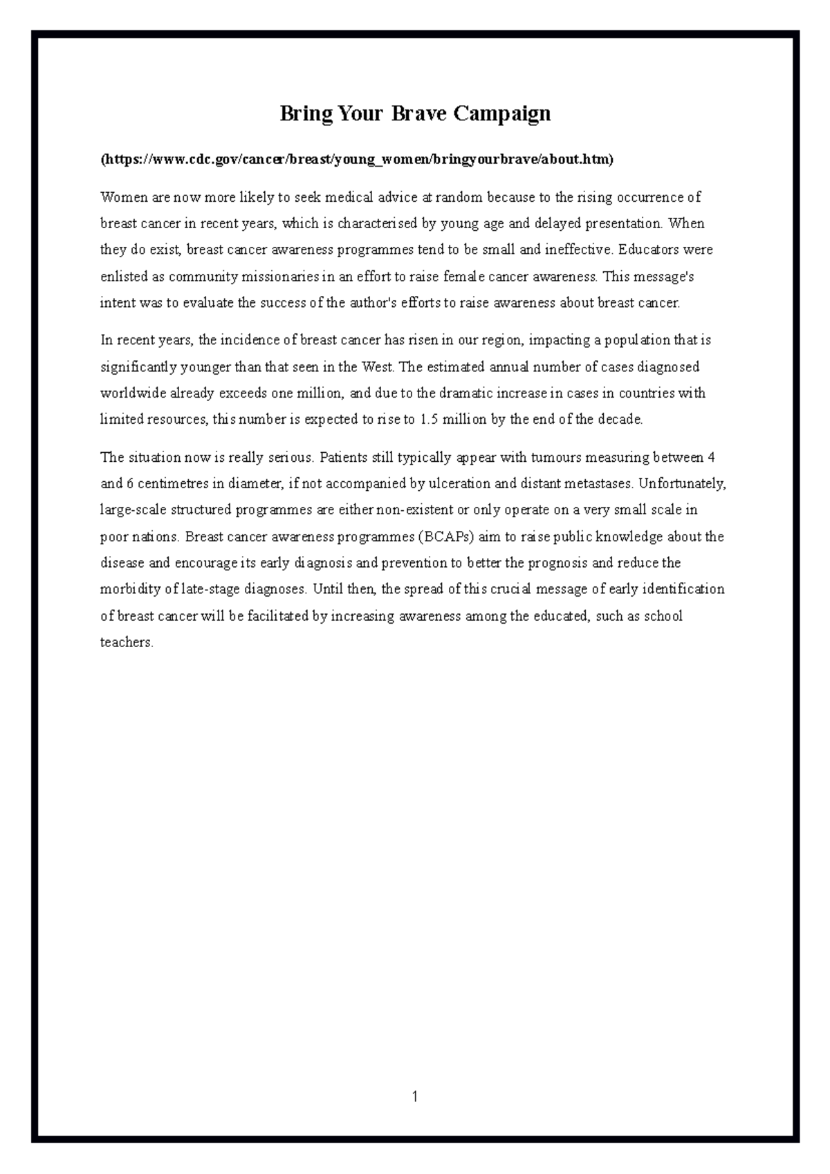 Bring Your Brave Campaign - Bring Your Brave Campaign - Studocu