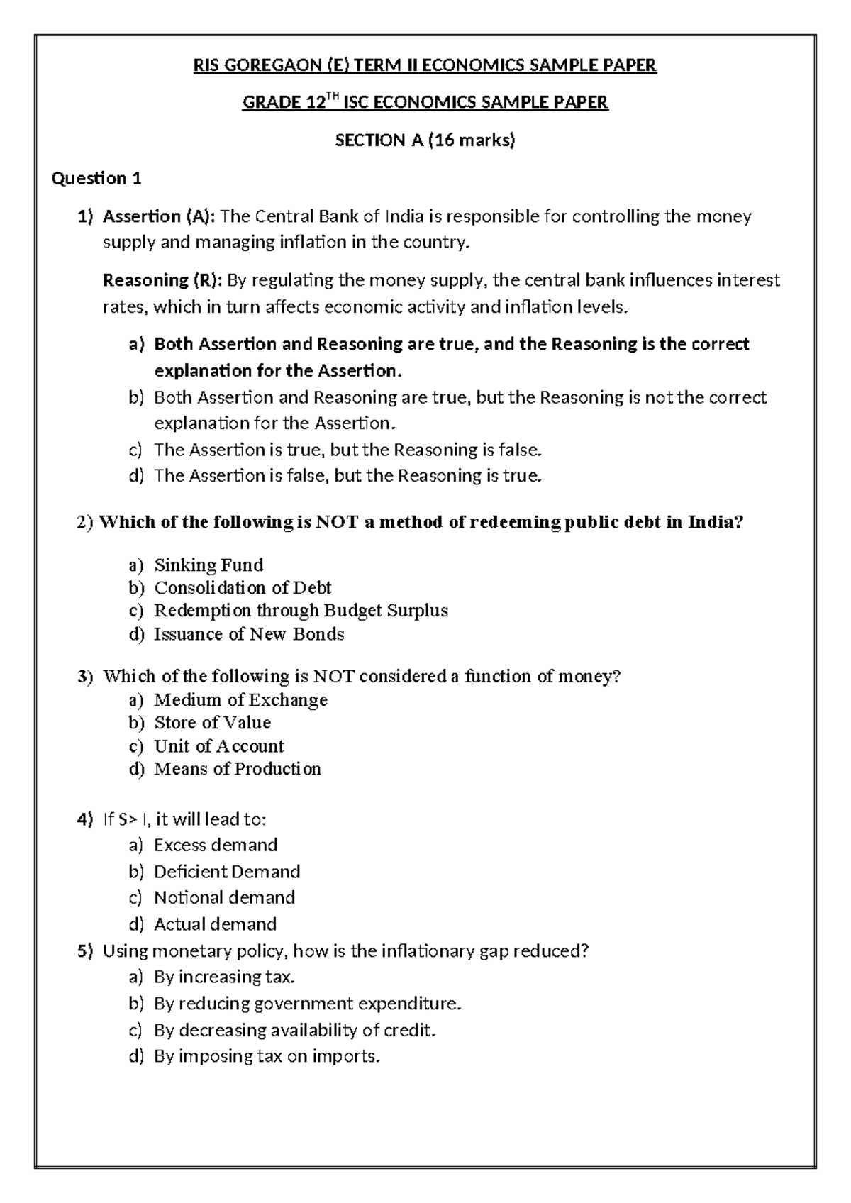 RIS 12th eco sem 2 sample paper - RIS GOREGAON (E) TERM II ECONOMICS ...