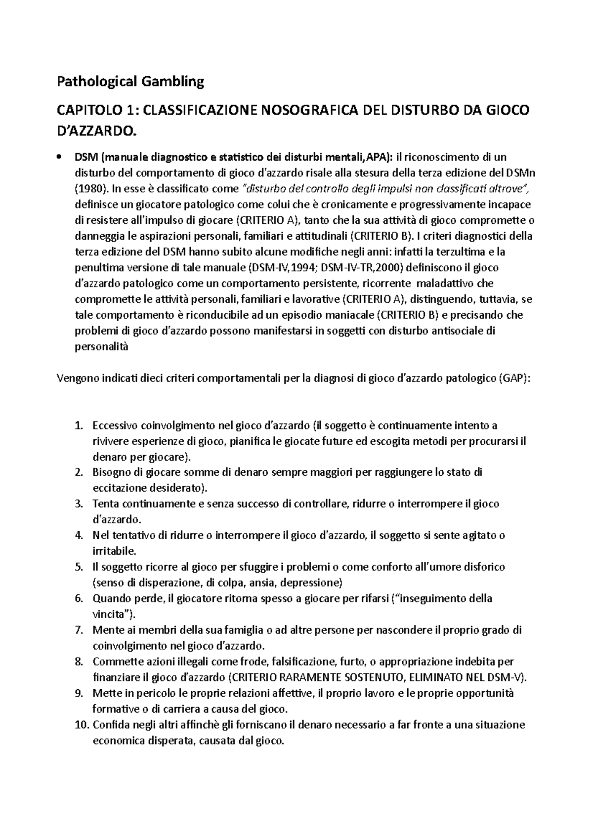 Pathological Gambling - Pathological Gambling CAPITOLO 1 ...