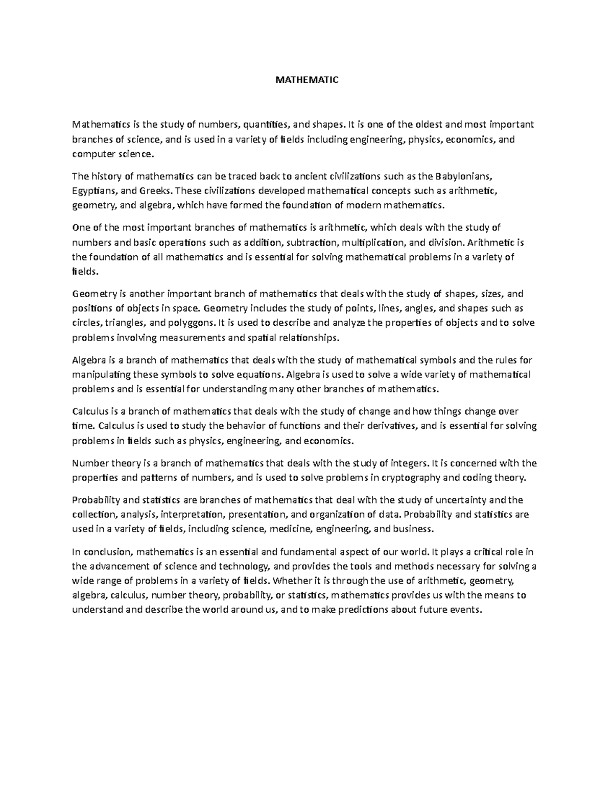 Mathematic - MATHEMATIC Mathematics is the study of numbers, quantities ...